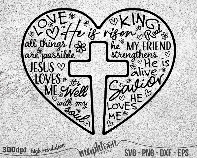 Cross With Words Svg Cross Heart Svg Easter Cross Svg Png - Etsy
