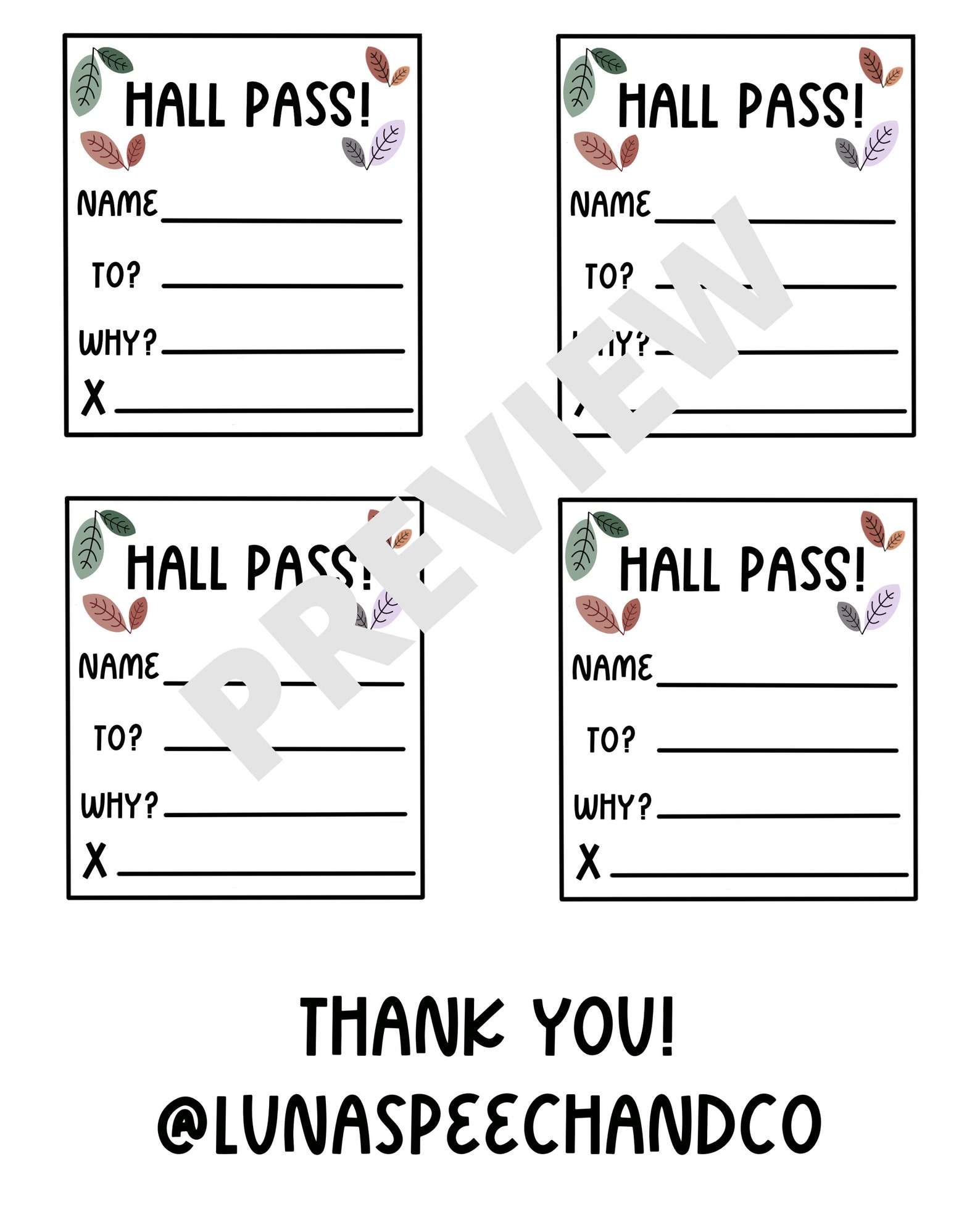Hall Passes printable / 2 Versions - Etsy