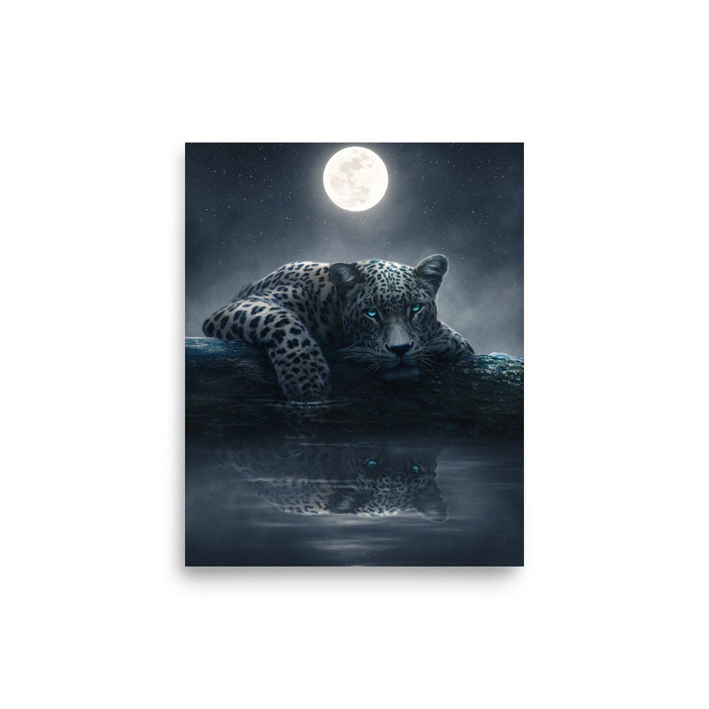 Jaguar Leopard in Moonlight Artwork Print - Etsy