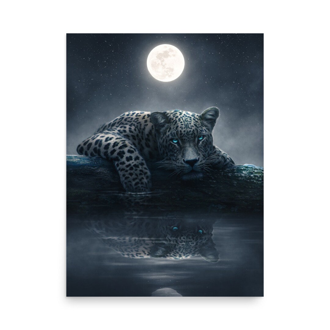 Jaguar Leopard in Moonlight Artwork Print - Etsy