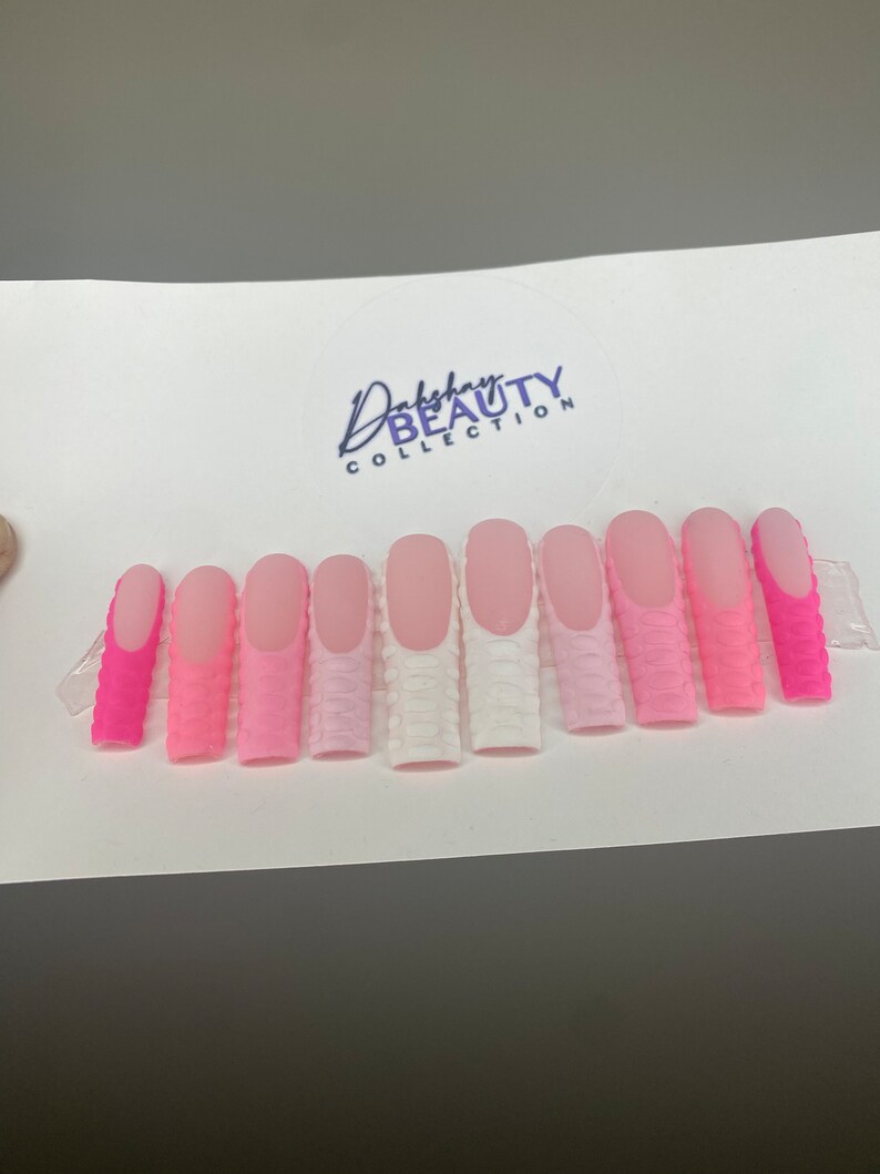 50 Shades of Pink Press on Nail Set Spring Press on Nails French Tip ...