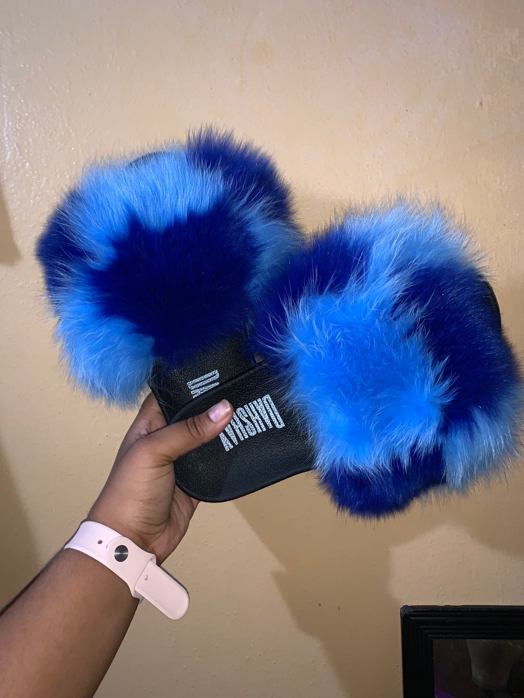 Blue Mix Fur Slides Womens Shoes Womens Slippers - Etsy