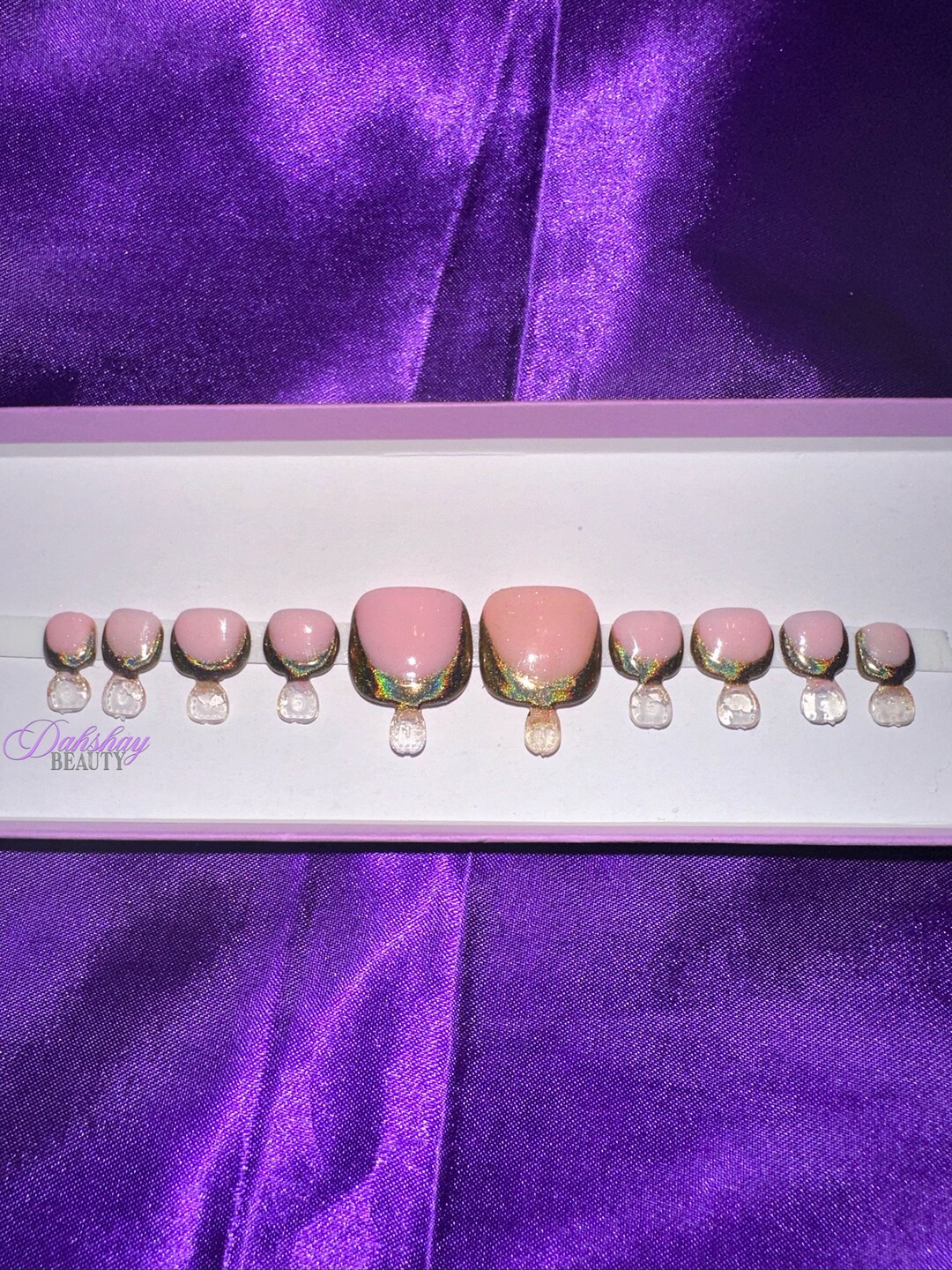 Gold Chrome French Tip Toe Nail Set | 20 Pcs Toe Nails Set | Rainbow ...