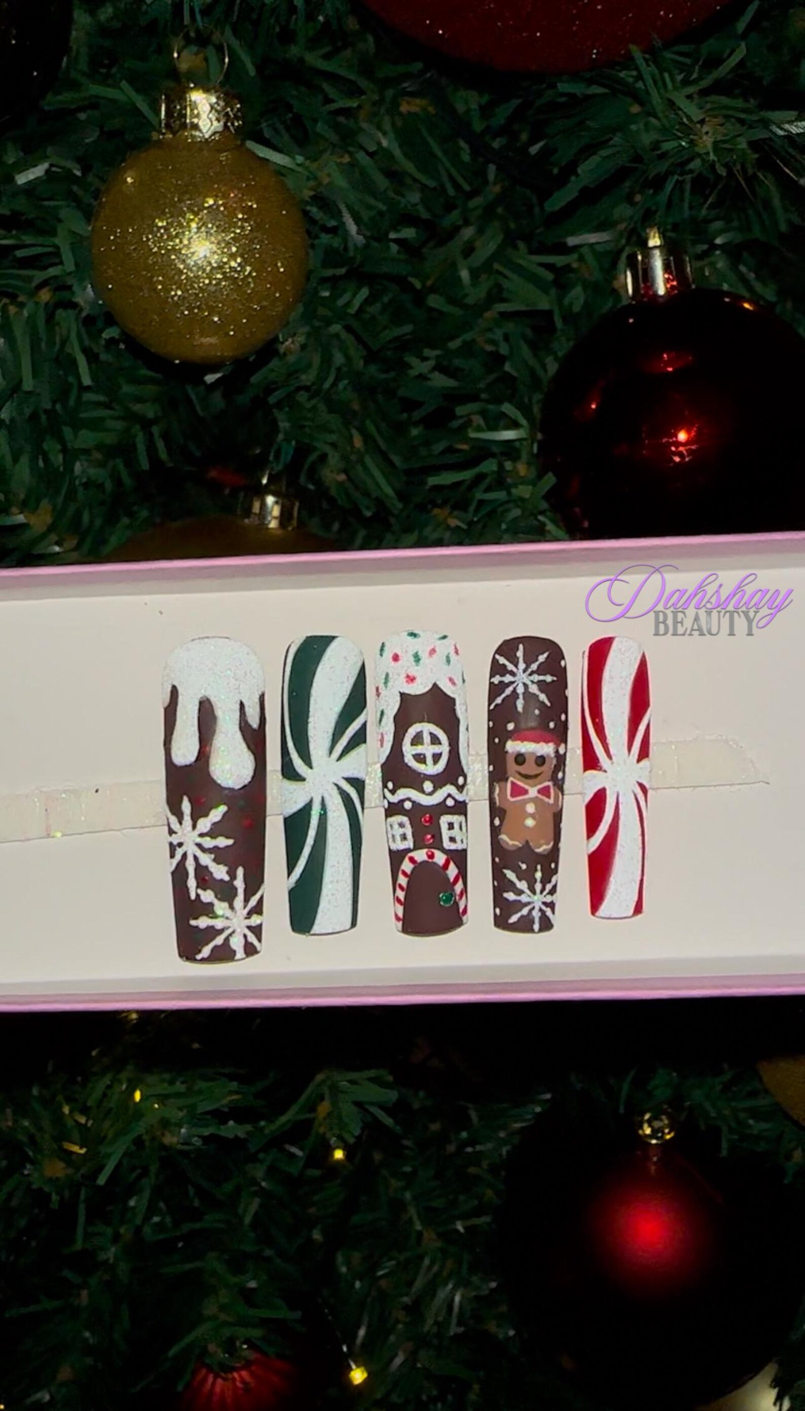 Gingerbread Man Press on Nail Set: Christmas Holiday Long Nails - Etsy