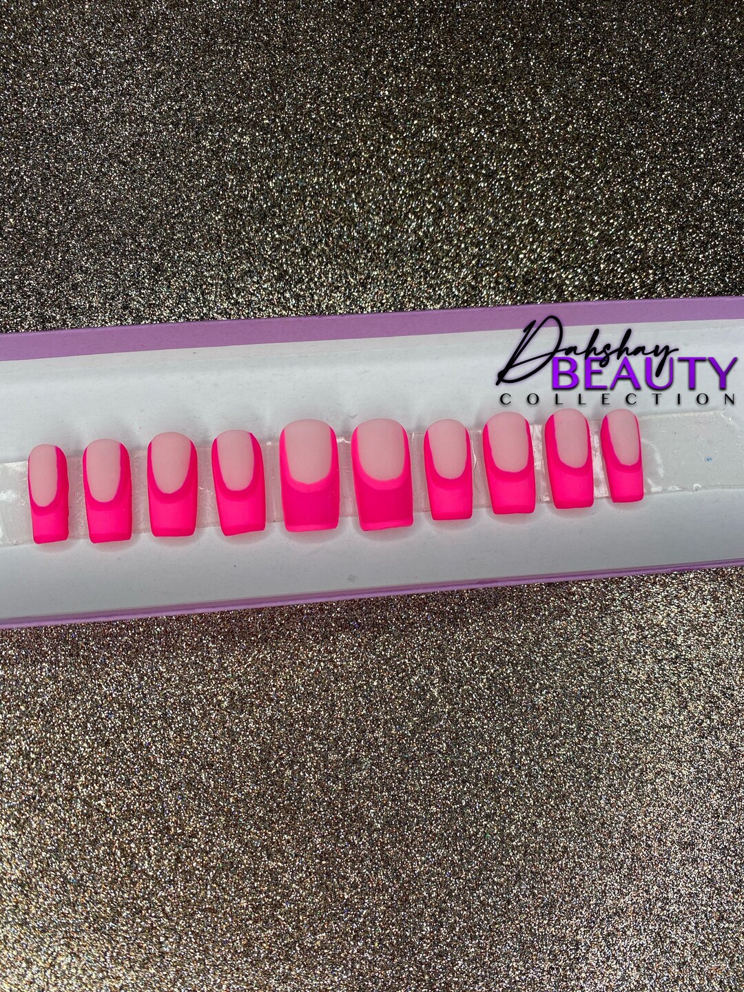 Pink 2 Toned French Tip Press on Nail Set | Pink Matte Nails | Y2K Pink ...
