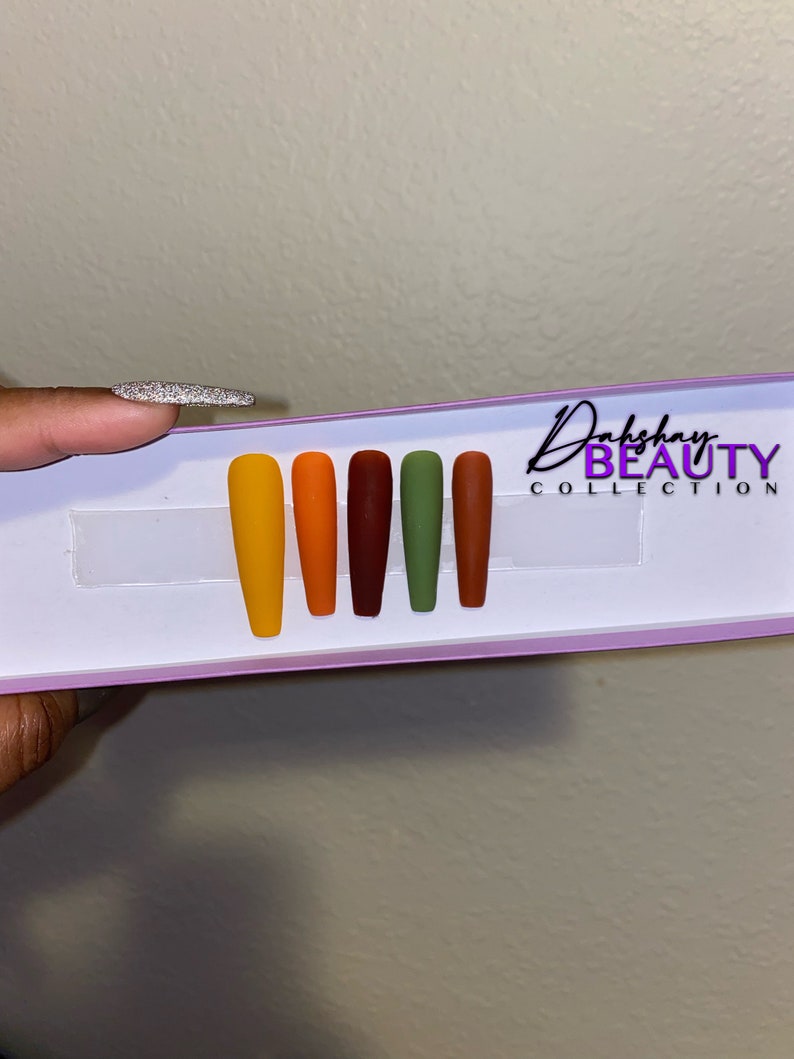 Fall Color Block Press on Nails Reusable Press on Nails Press on Nails ...