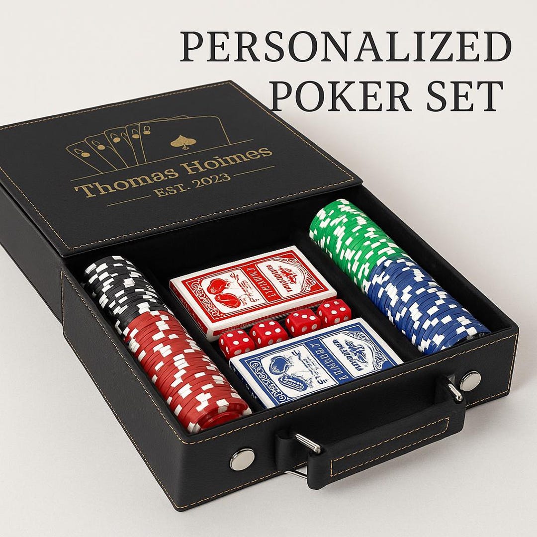 Personalized Poker Set With Case – Custom Leatherette 100 Chip Set ...