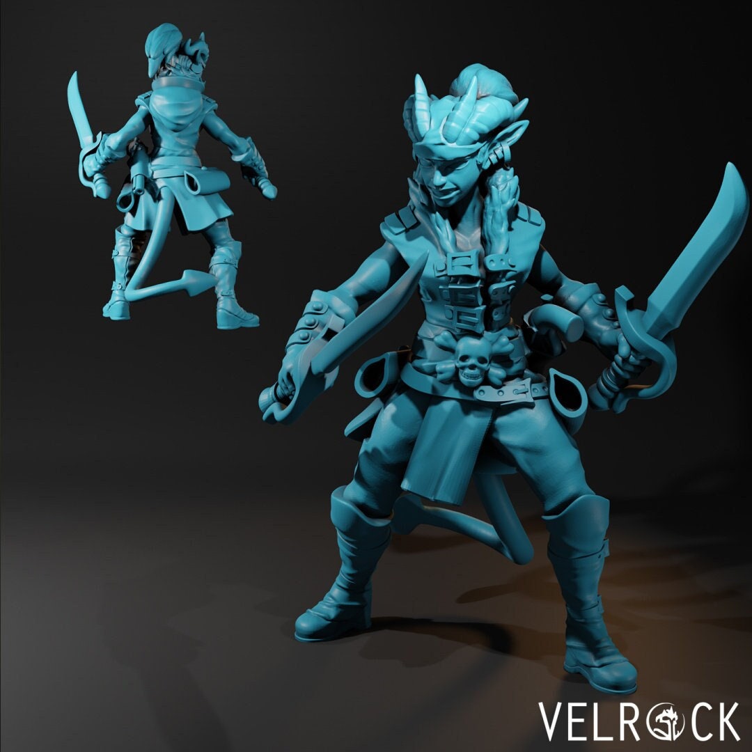 Female Tiefling Pirate | Velrock | 3d Printed Resin Miniature | Mini ...