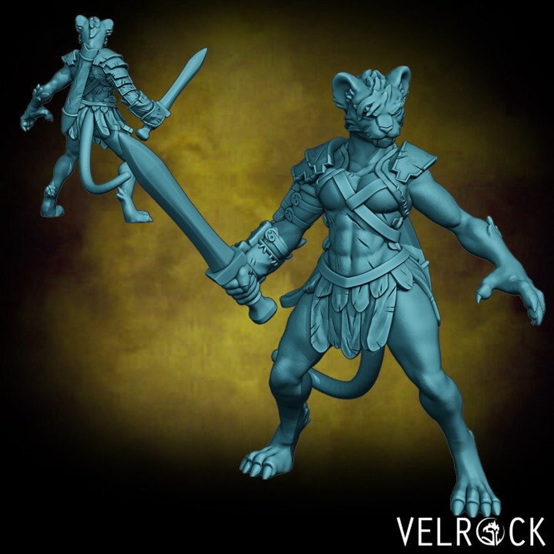 Leonin Swordswoman Velrock 3d Printed Resin Miniature - Etsy