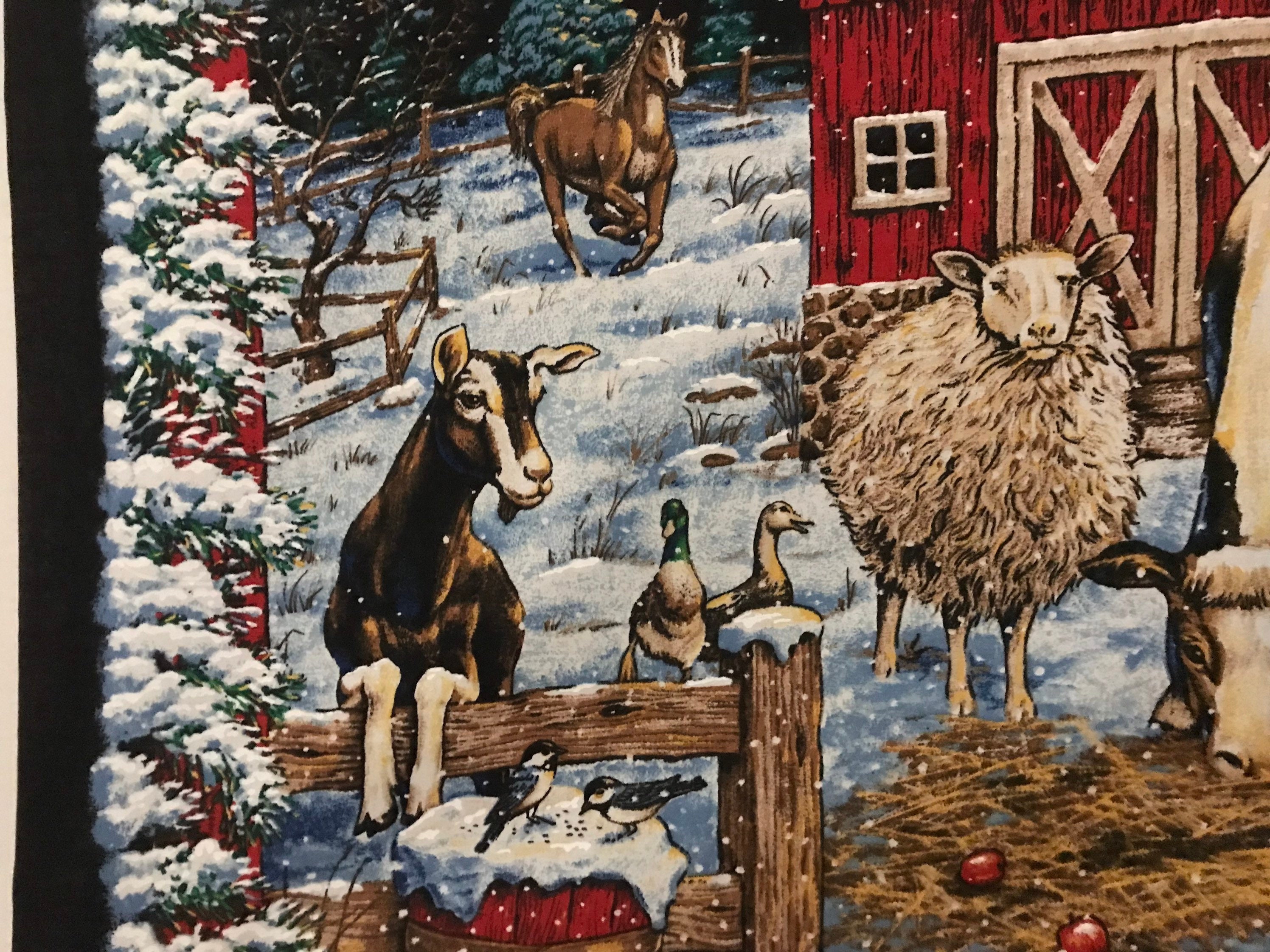 Farm at Christmas Fabric Panel - Etsy