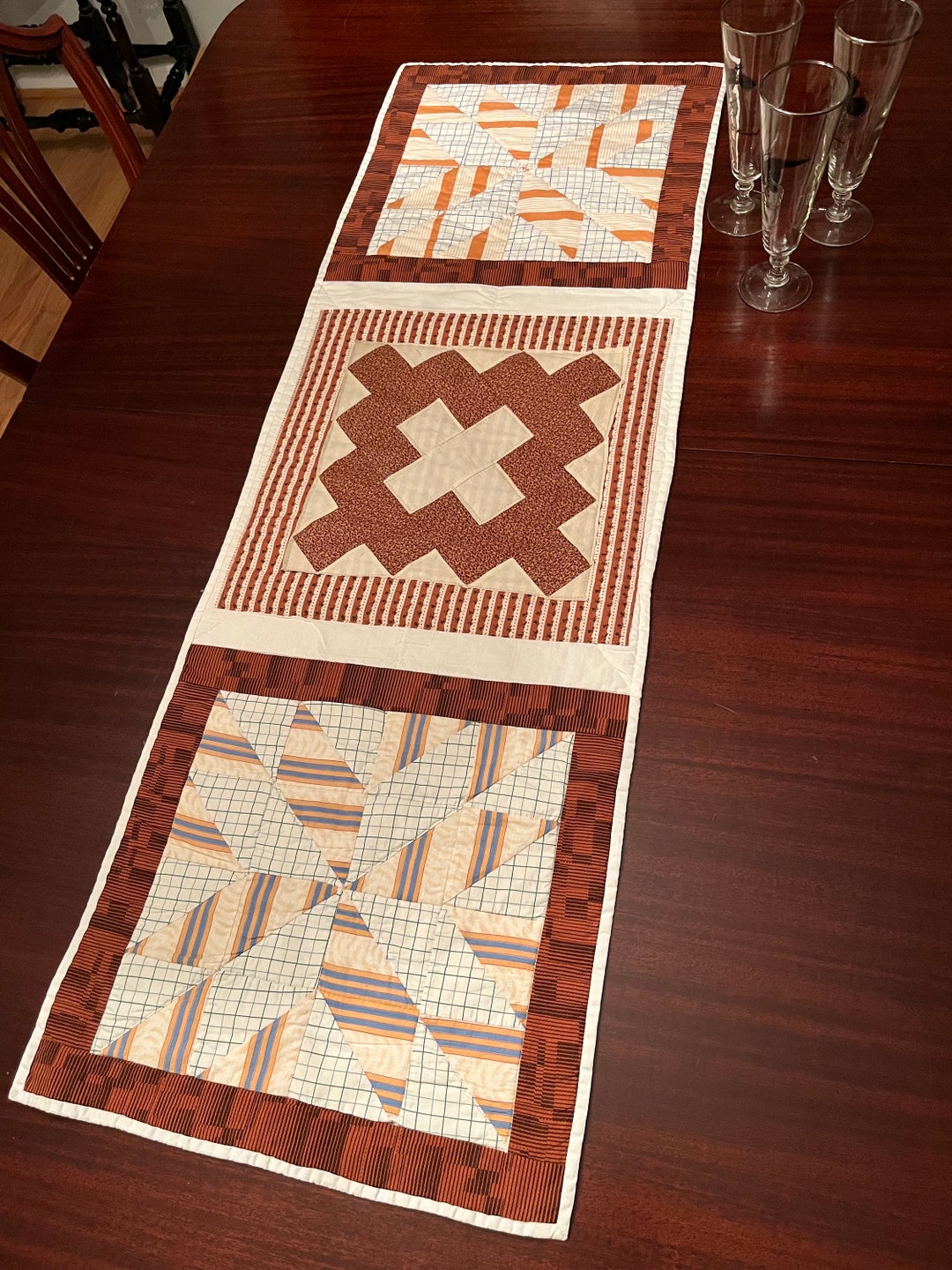 Vintage Quilt Block Table Runner, Autumn Colors - Etsy