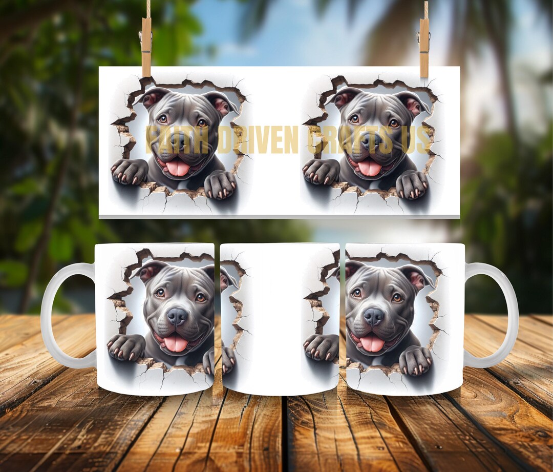 Pitbull Mug Wrap: 3D Dog Design, Sublimation PNG (digital Download) - Etsy