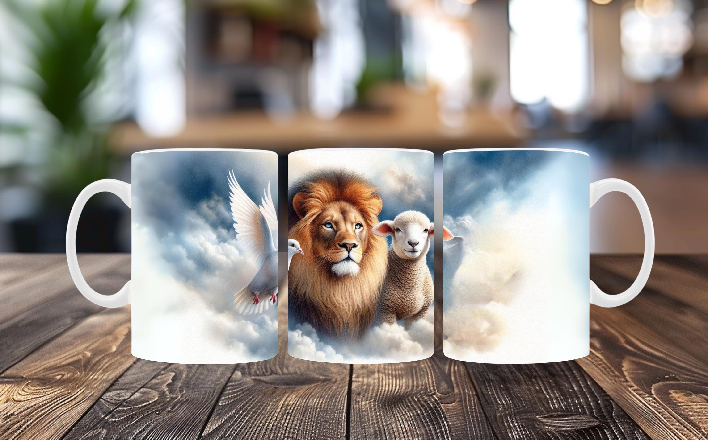 Lion, Lamb, and Dove Mug Wrap: Christian Sublimation Design (PNG) - Etsy
