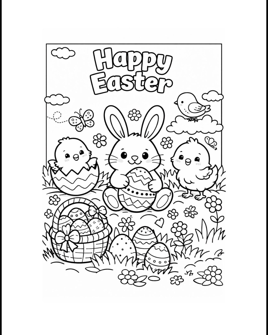 Happy Easter Coloring Page - Etsy
