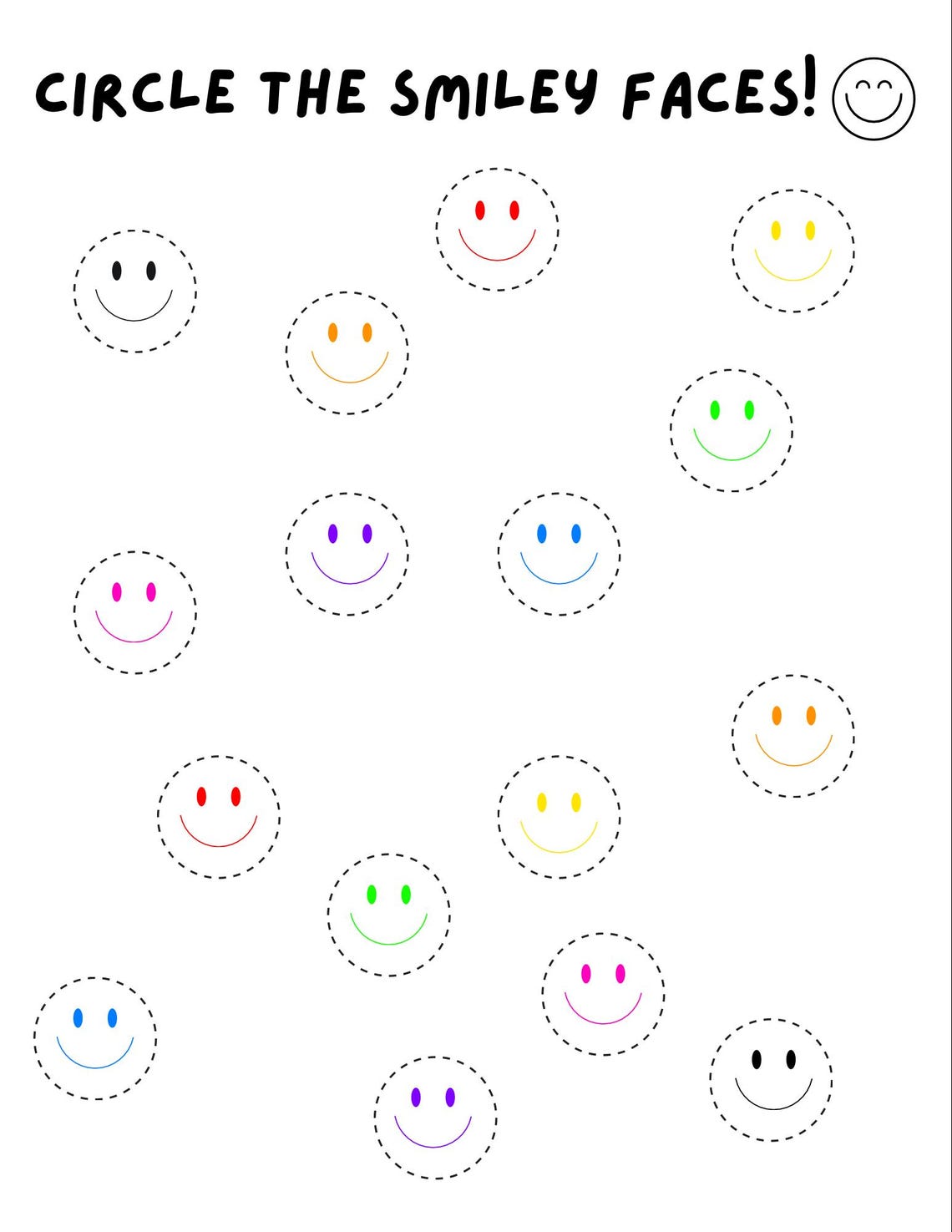 Circle the Smileys Worksheet - Etsy