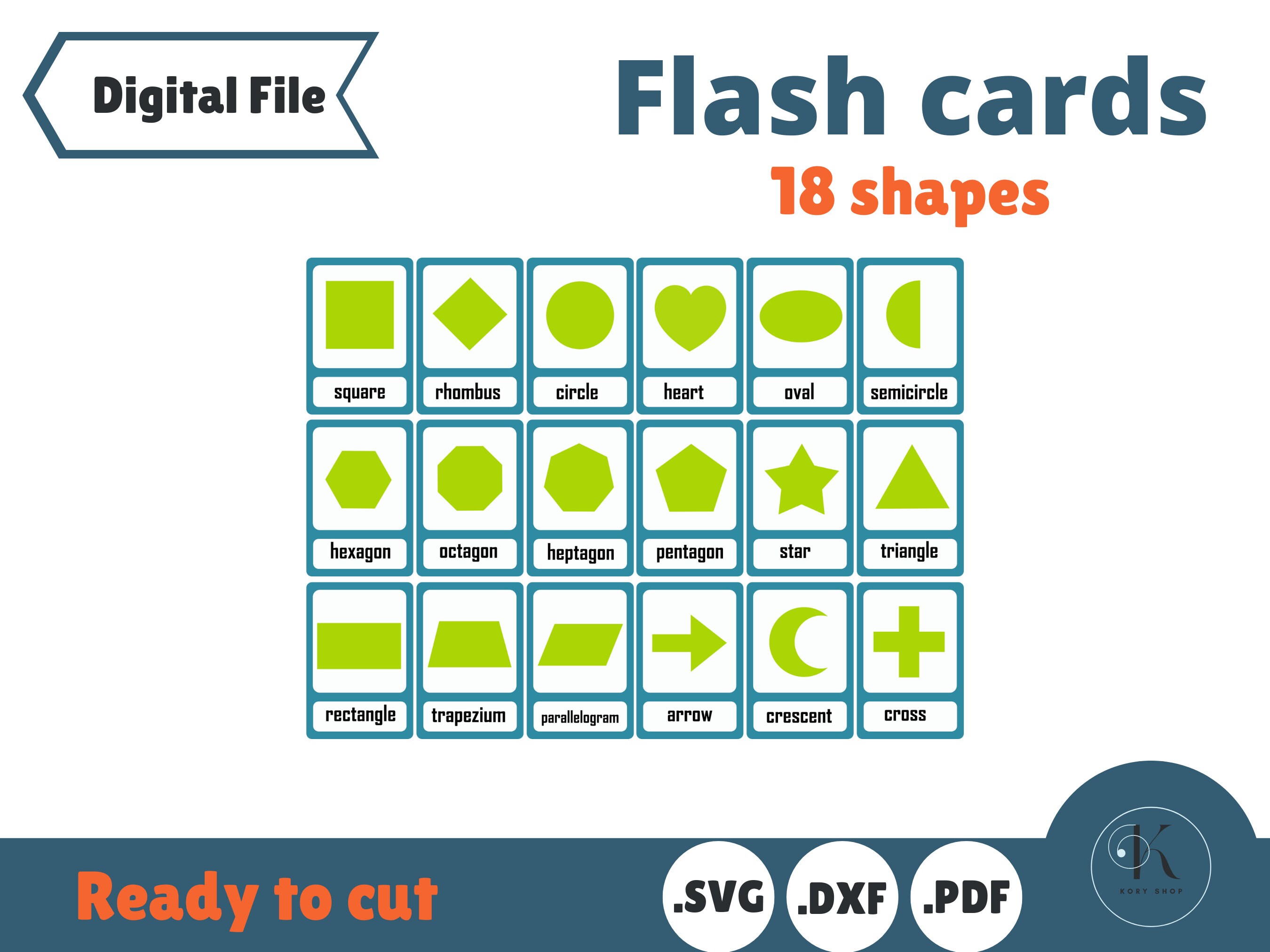 Flash Cards With Shapes, SVG File, Ready for Cut 18 Shapes 3 Stiles ...