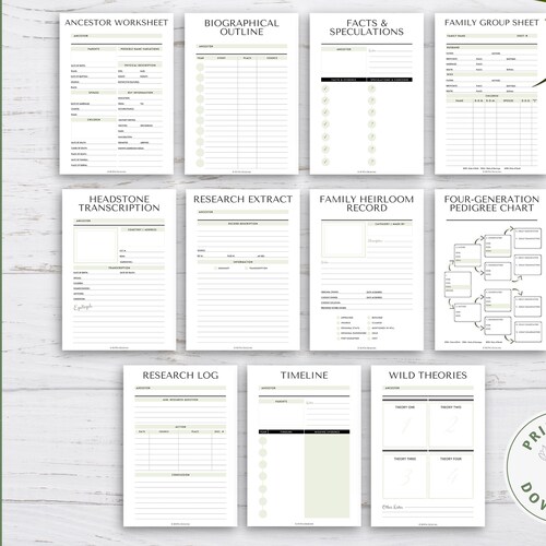 Family History Pages Genealogy Sheets Worksheets - Etsy