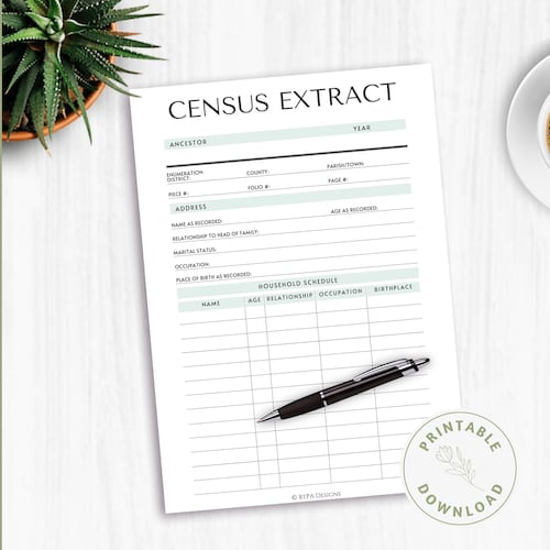 Census Extract Worksheet Family History Genealogy - Etsy