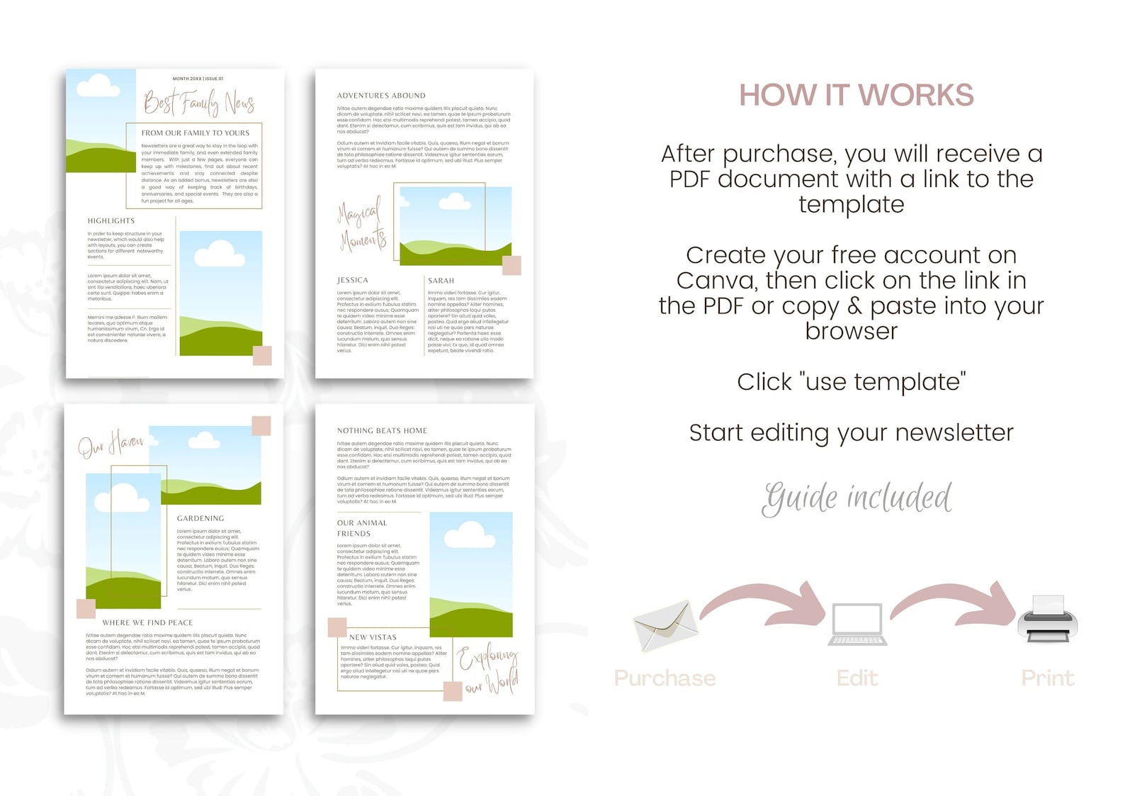 Elegant Family Newsletter Editable Template | Canva Template | iPad Mac ...