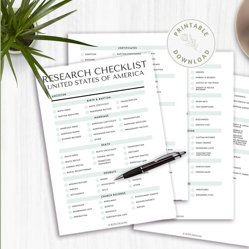 USA 4-page Research Checklist America Family History - Etsy