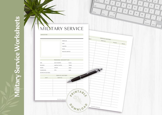 Military Service Worksheet Family History Genealogy - Etsy