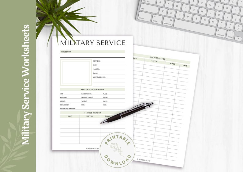Military Service Worksheet | Family History | Genealogy | Worksheets - Etsy