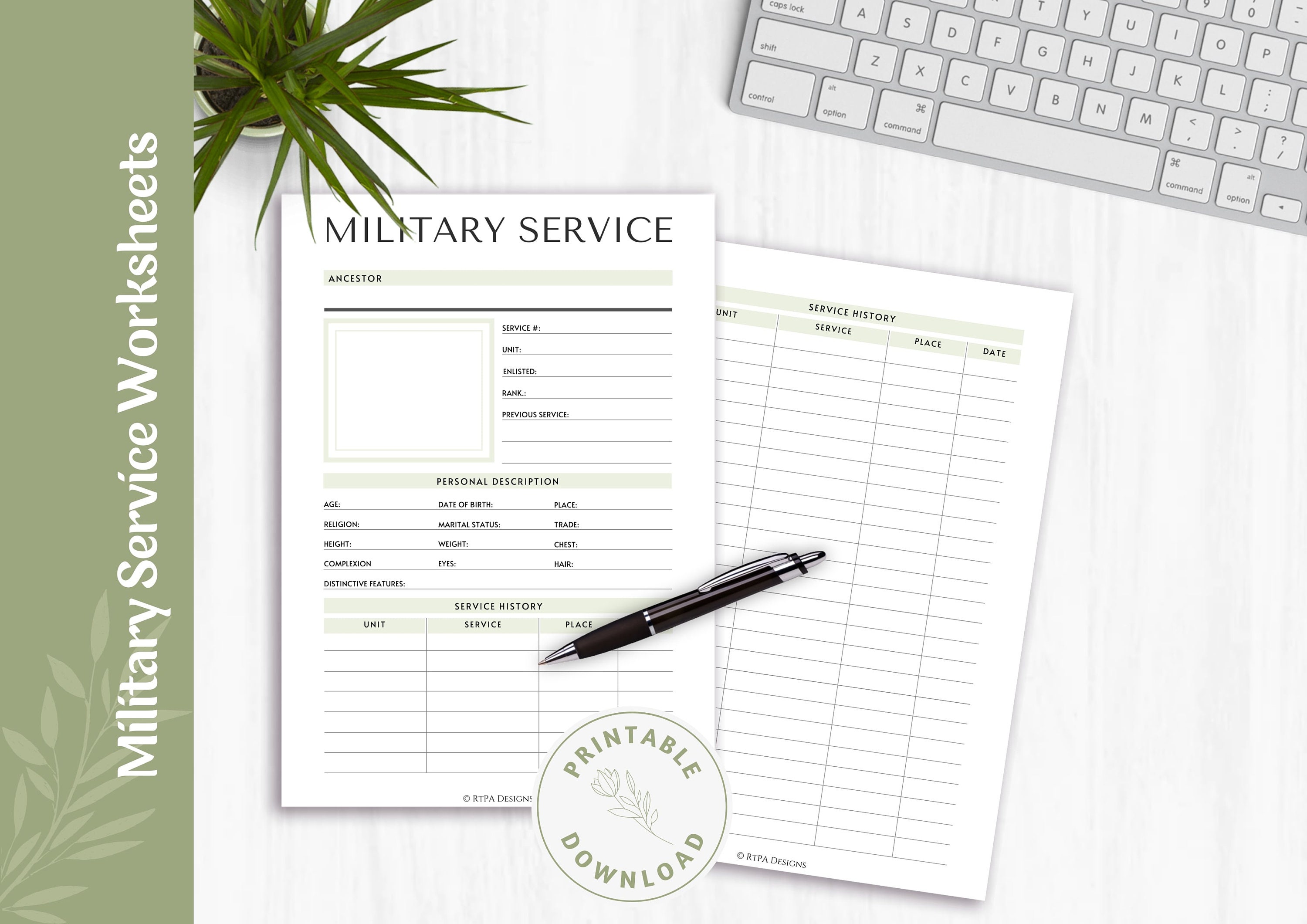 Military Service Worksheet | Family History | Genealogy | Worksheets - Etsy