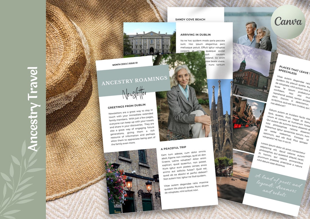 Ancestry Travel Newsletter Editable Template | Canva Template | iPad ...