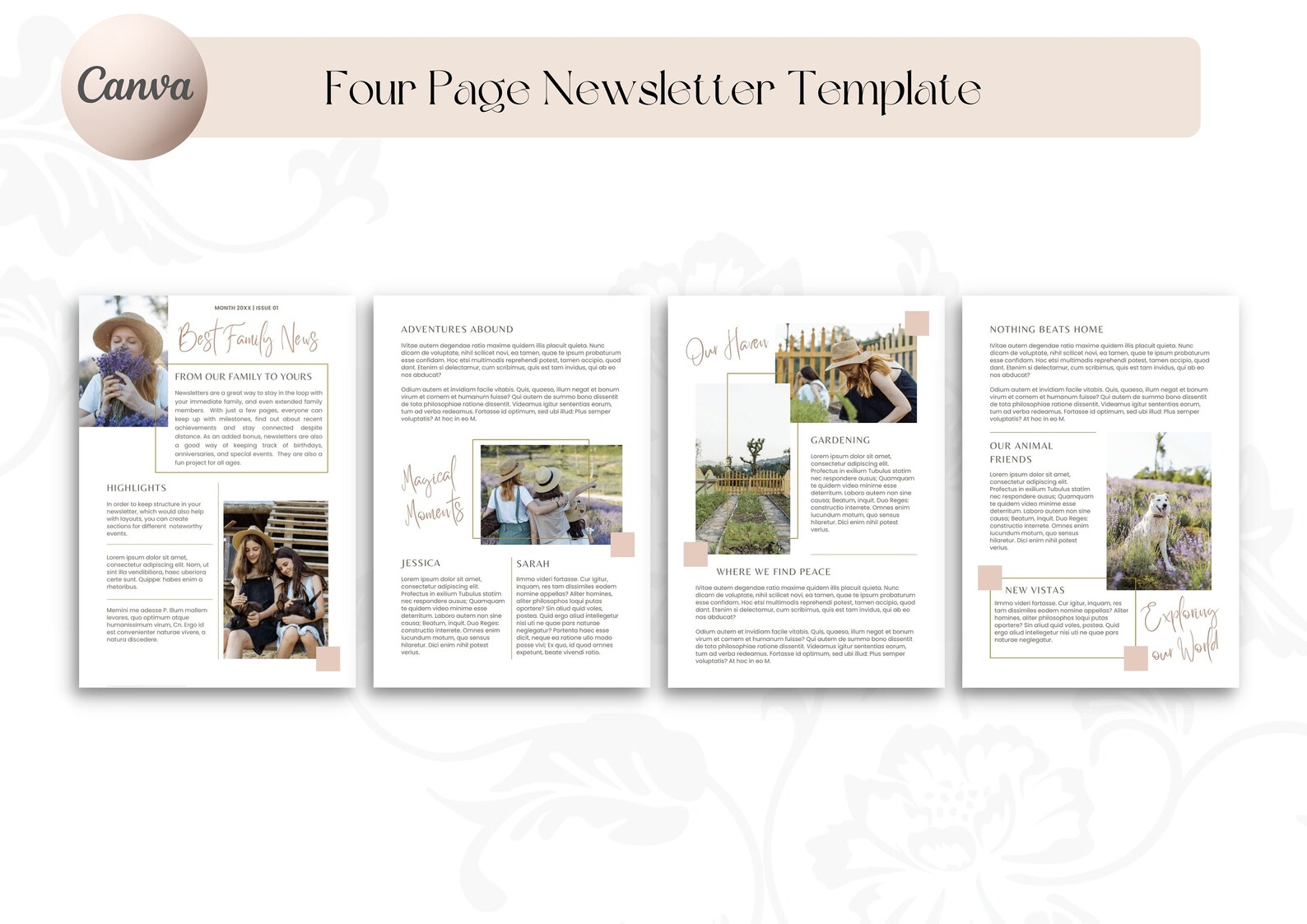 Elegant Family Newsletter Editable Template | Canva Template | iPad Mac ...