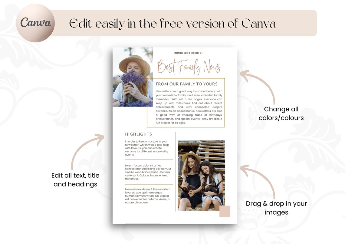 Elegant Family Newsletter Editable Template | Canva Template | iPad Mac ...