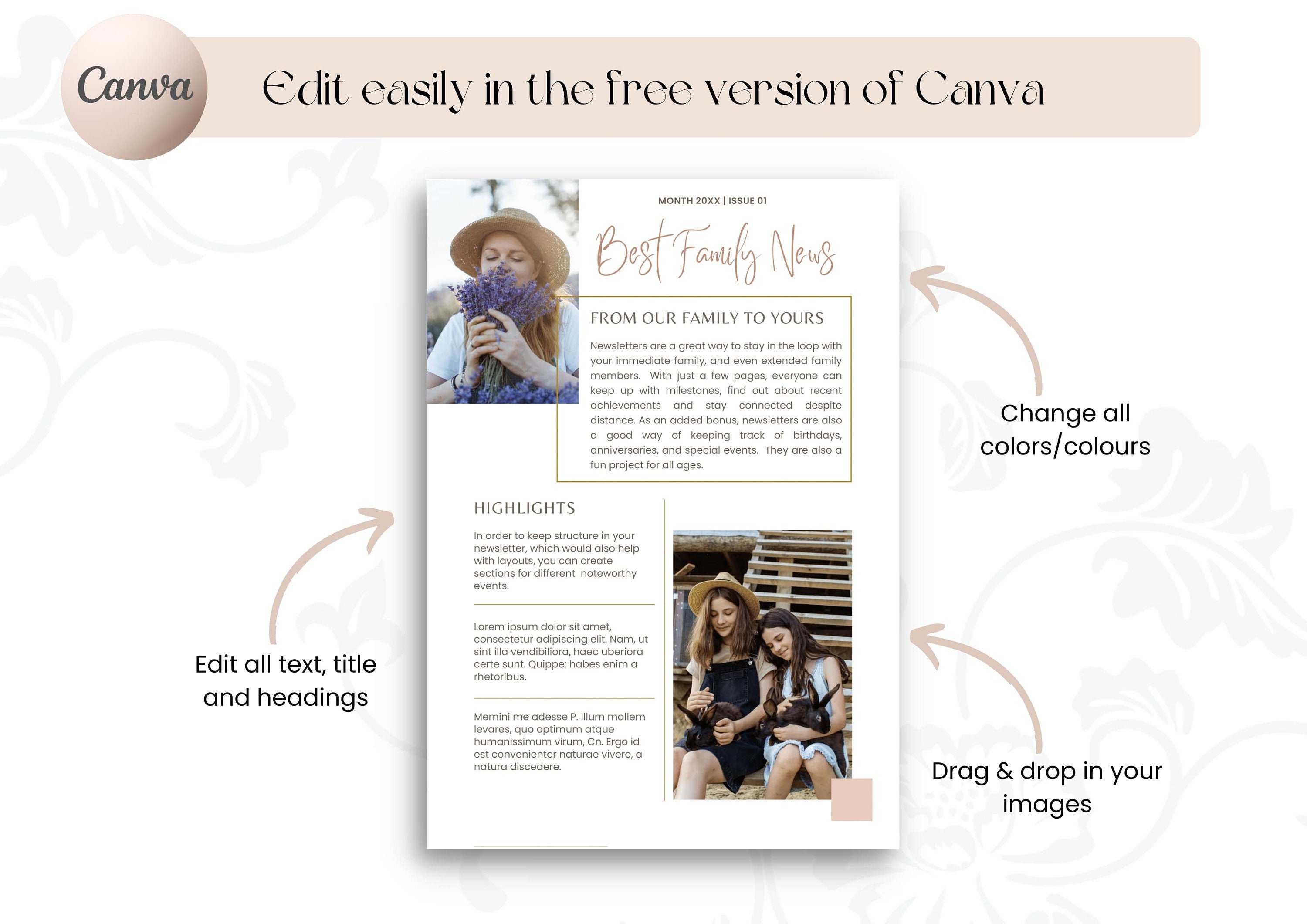 Elegant Family Newsletter Editable Template | Canva Template | iPad Mac ...