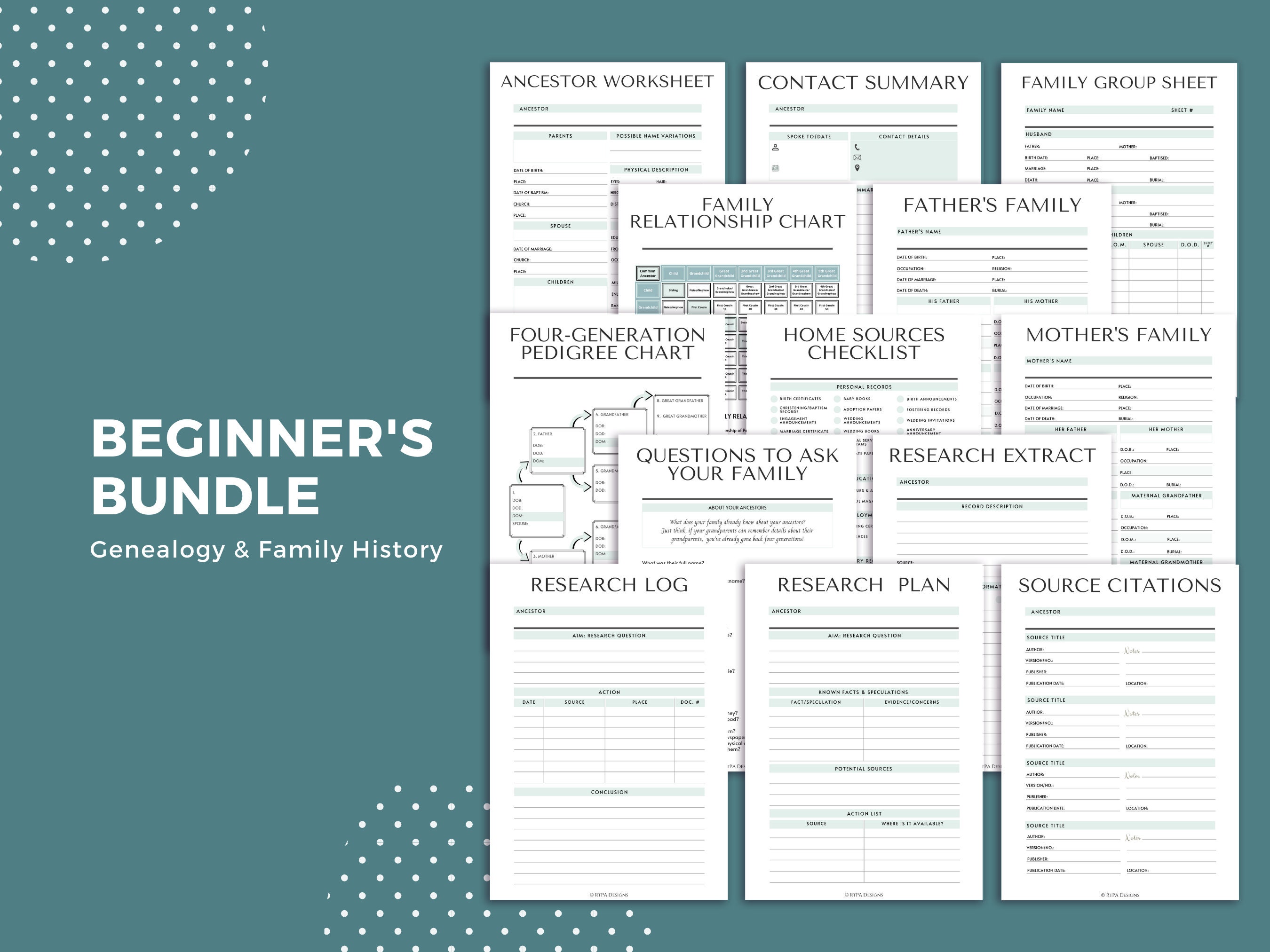 Family History Beginner's Bundle Worksheets PDF - Etsy