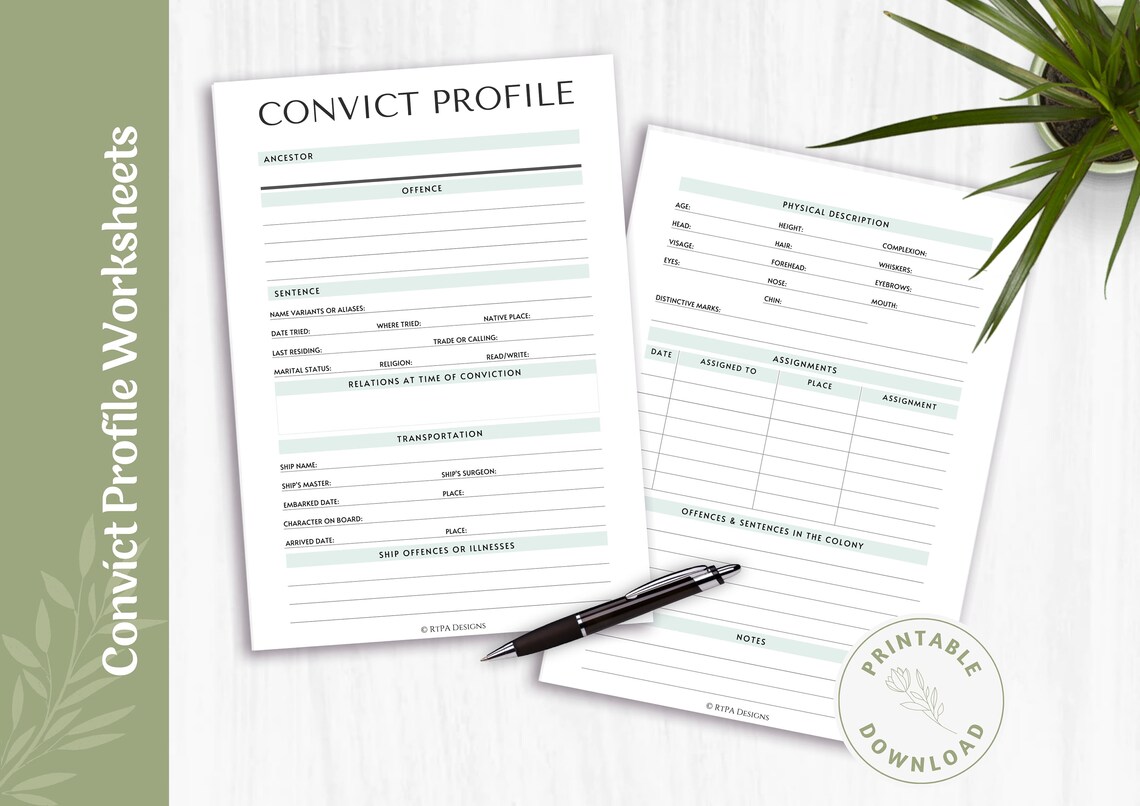 Convict Profile australia Worksheets Family History Genealogy ...