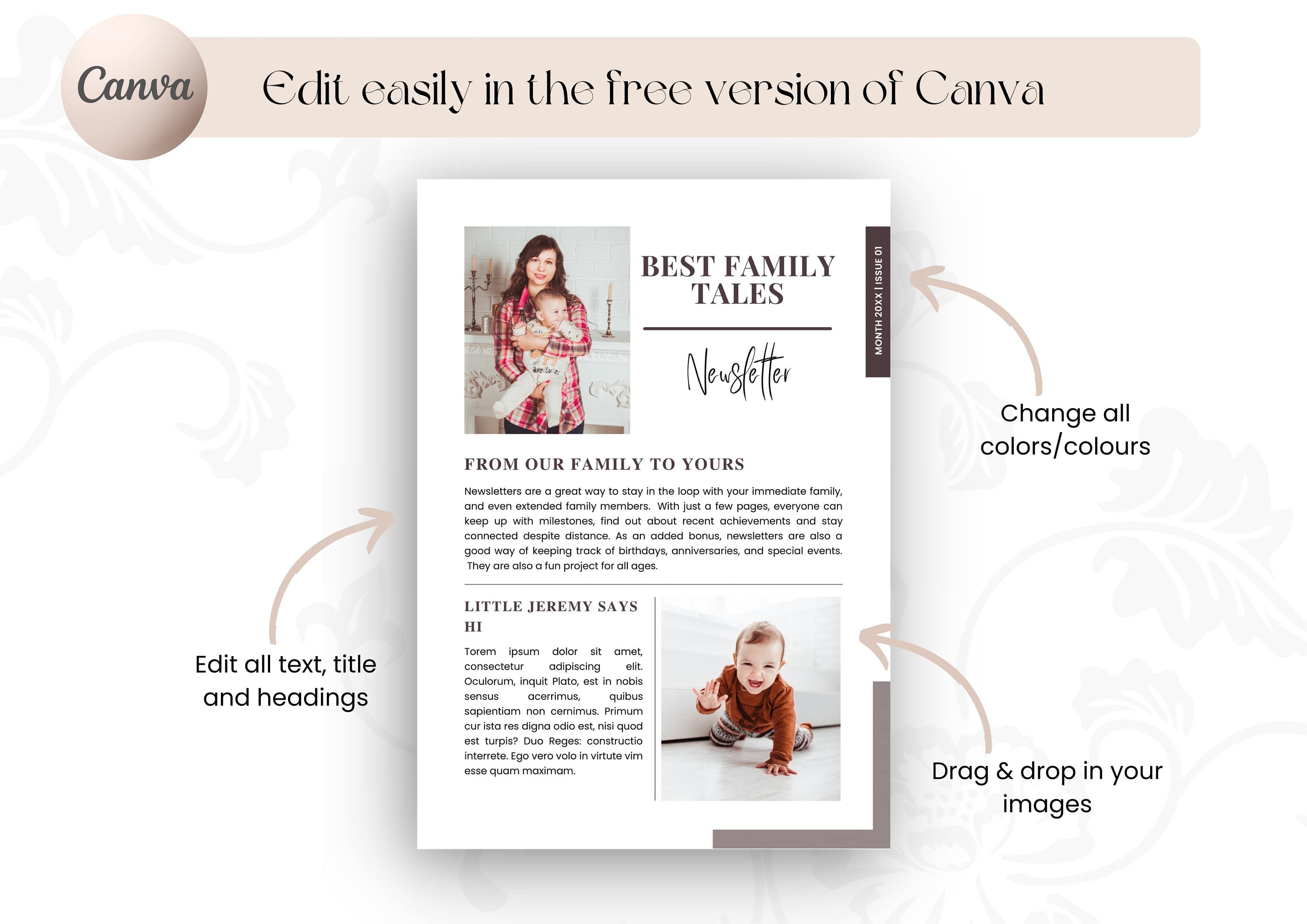 Family Newsletter Editable Template | Canva Template | iPad Mac PC ...
