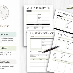 Military Service Worksheet | Family History | Genealogy | Worksheets - Etsy