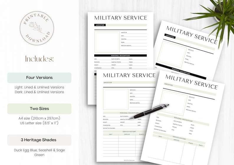 Military Service Worksheet | Family History | Genealogy | Worksheets - Etsy