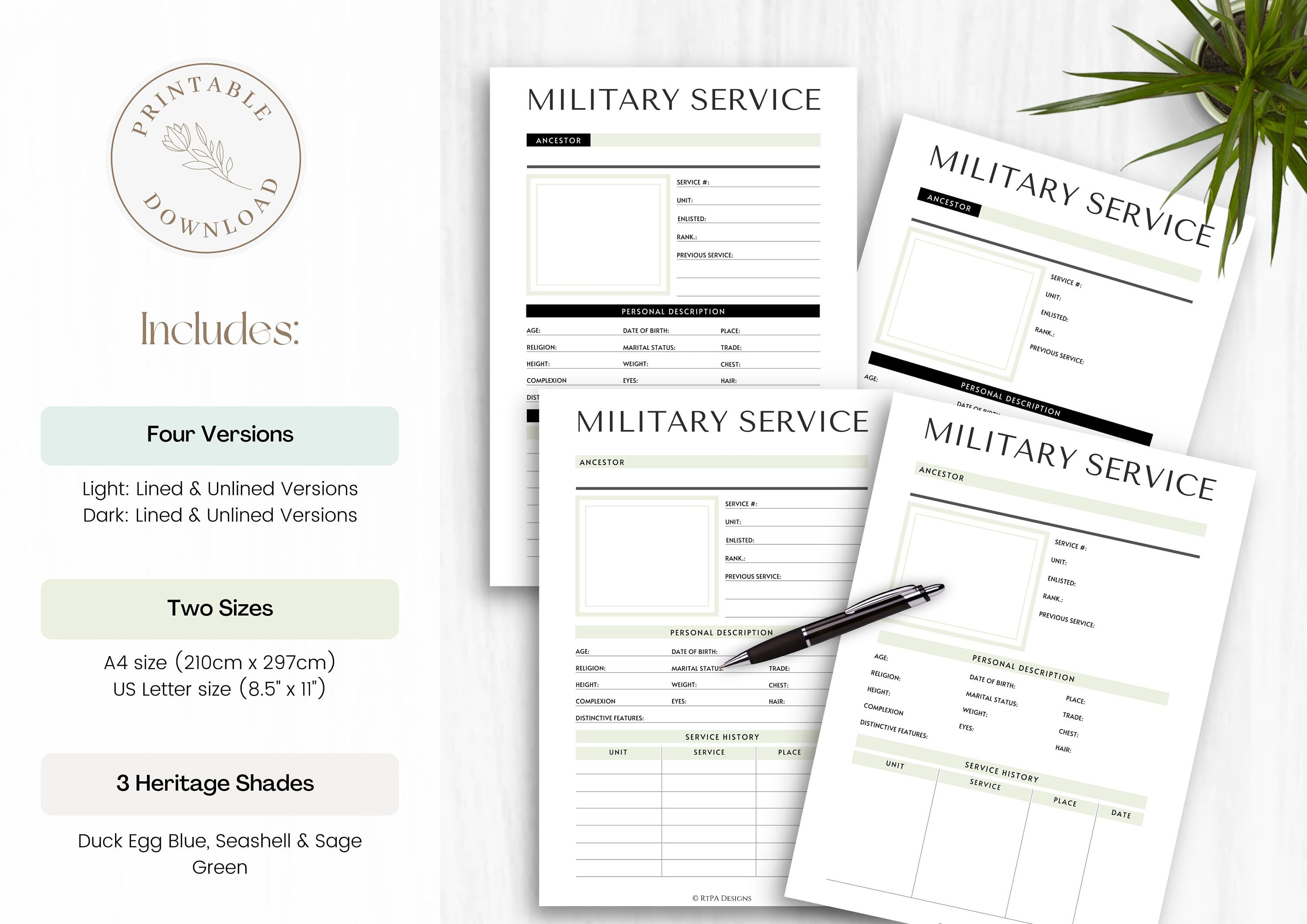 Military Service Worksheet | Family History | Genealogy | Worksheets - Etsy