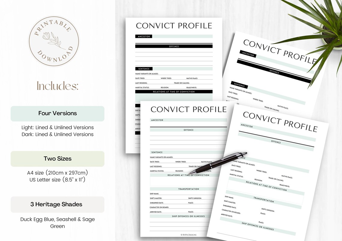 Convict Profile australia Worksheets Family History Genealogy ...