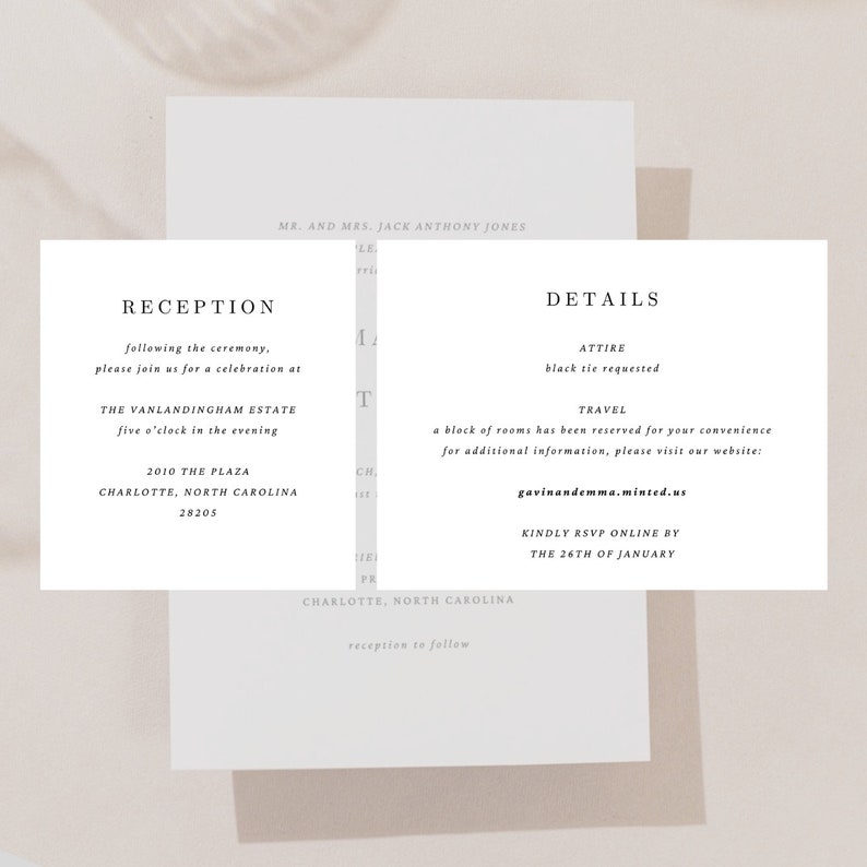 Classic Elegant Wedding Invitation Suite, 3 Part Digital Download ...
