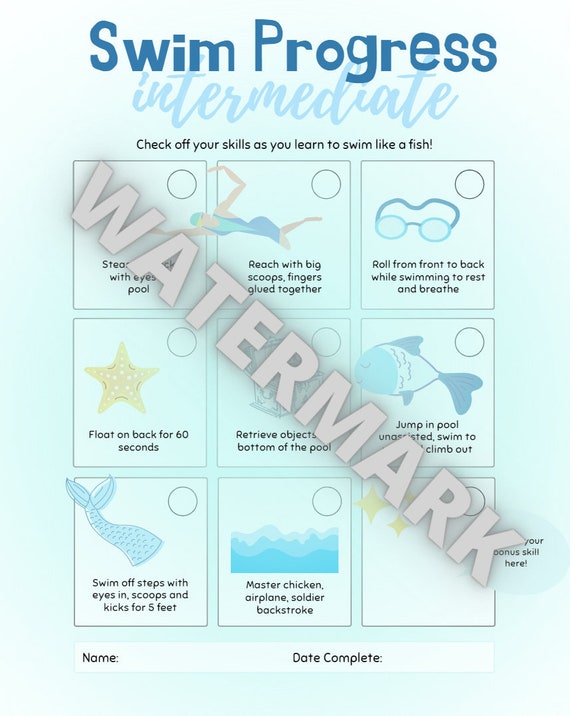 Swim Lesson Progress Tracker Intermediate Swimming Skills | Etsy