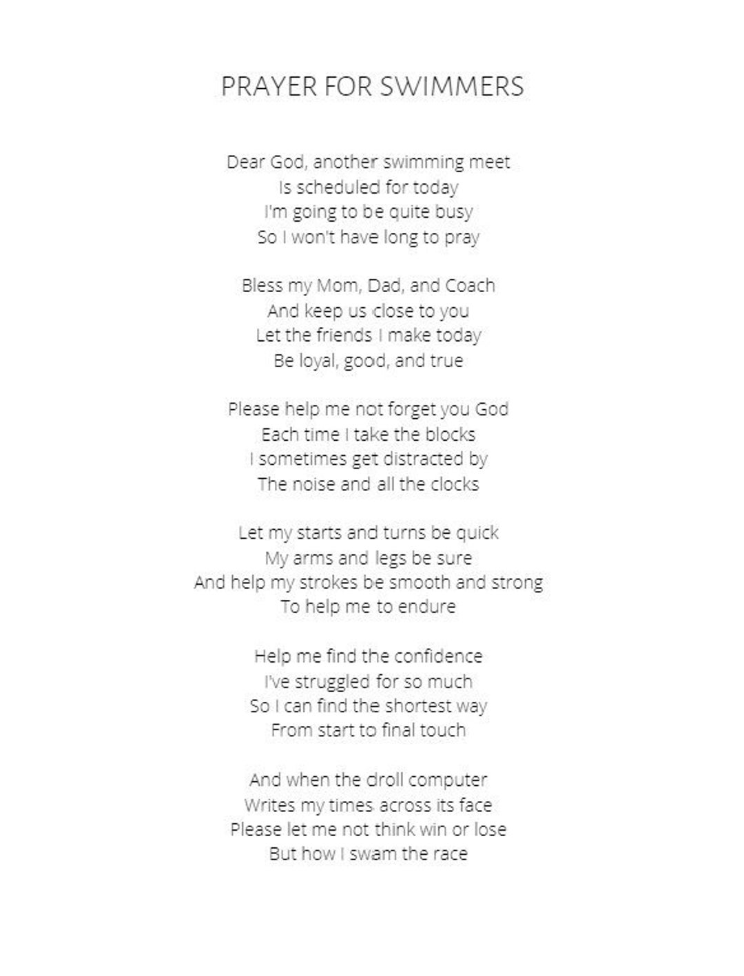Prayer for Swimmers - Printable - Etsy