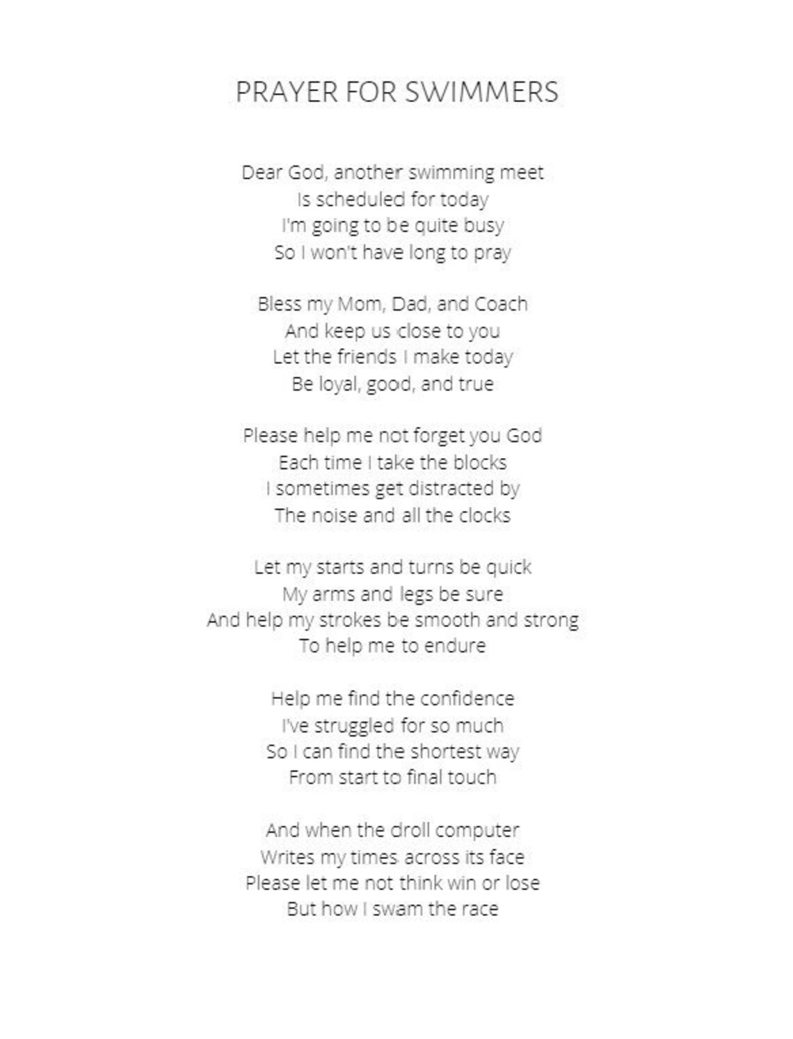 Prayer for Swimmers Printable - Etsy