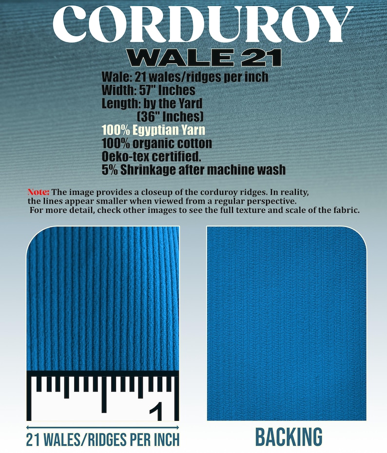 Fine Corduroy Fabric 21 Wale Apparel 140-150GSM Solid Color 58