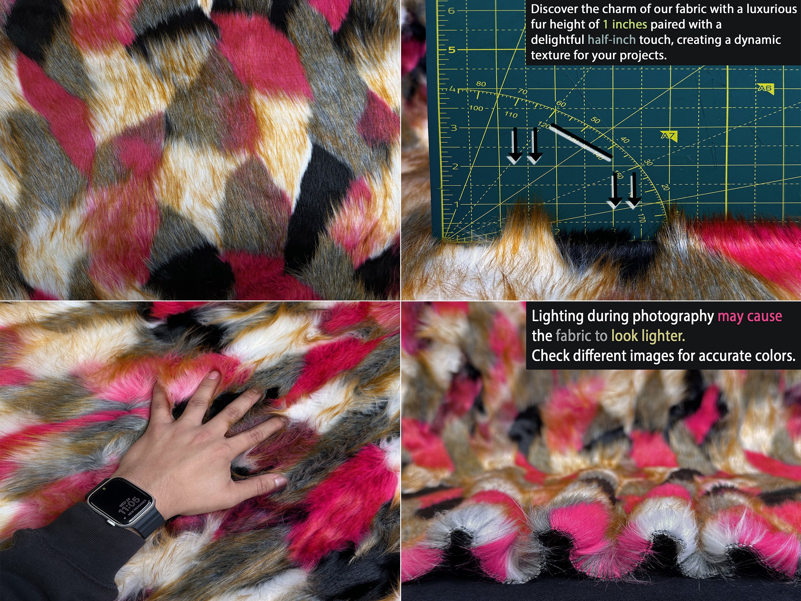 Faux Fur Fabric Long Pile Tribal Patchwork 58" W/continuous Yard ...