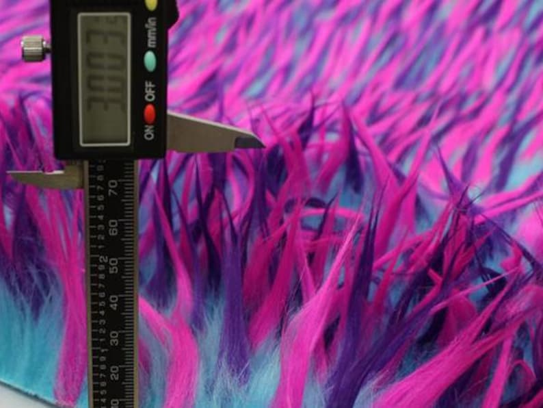 Faux Fur 3 Tone Spike Long Pile Fabric TURQUOISE PINK PURPLE / 60" Wide ...