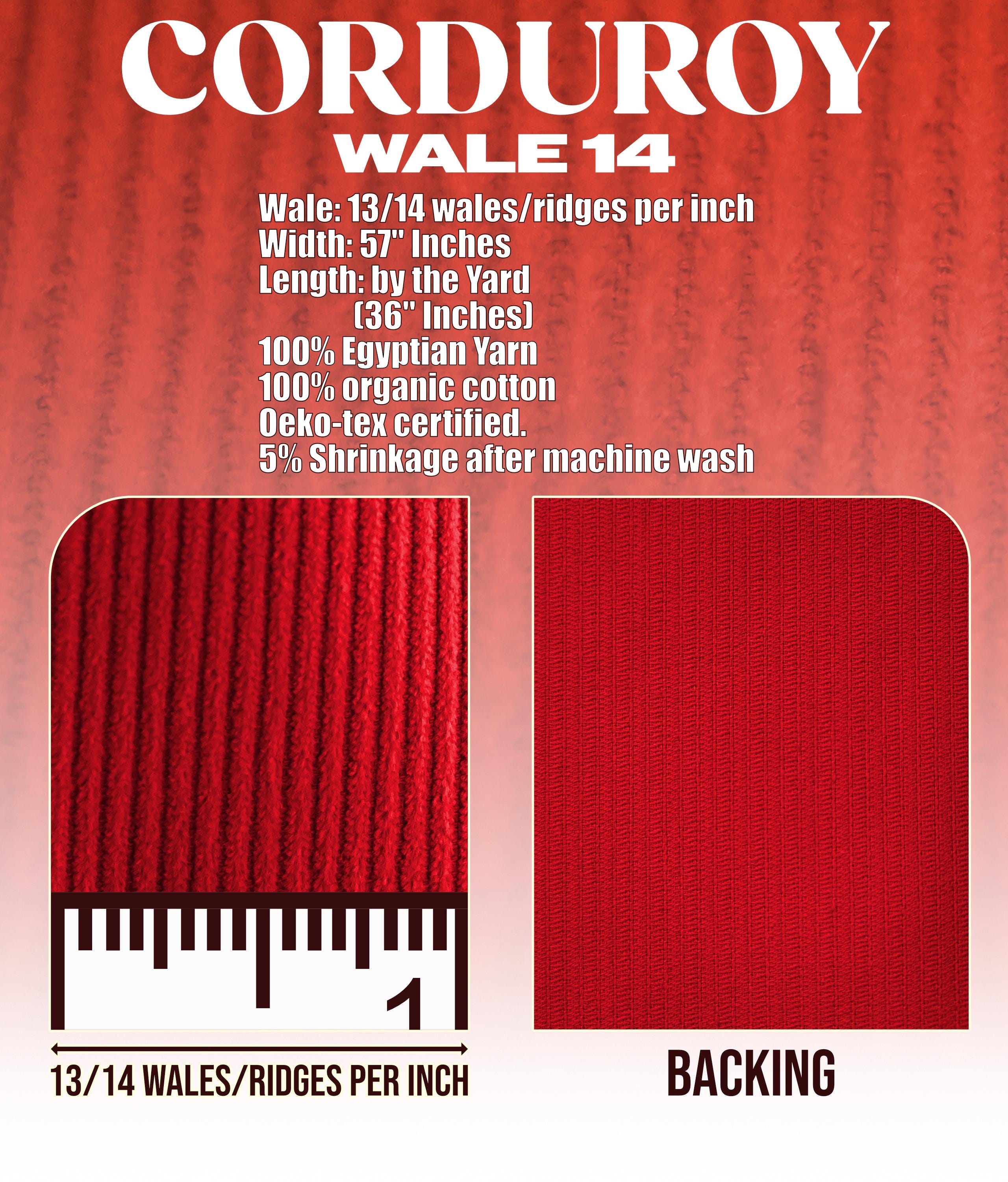 Corduroy Fabric 14 Wale Apparel 280GSM Solid Color 58