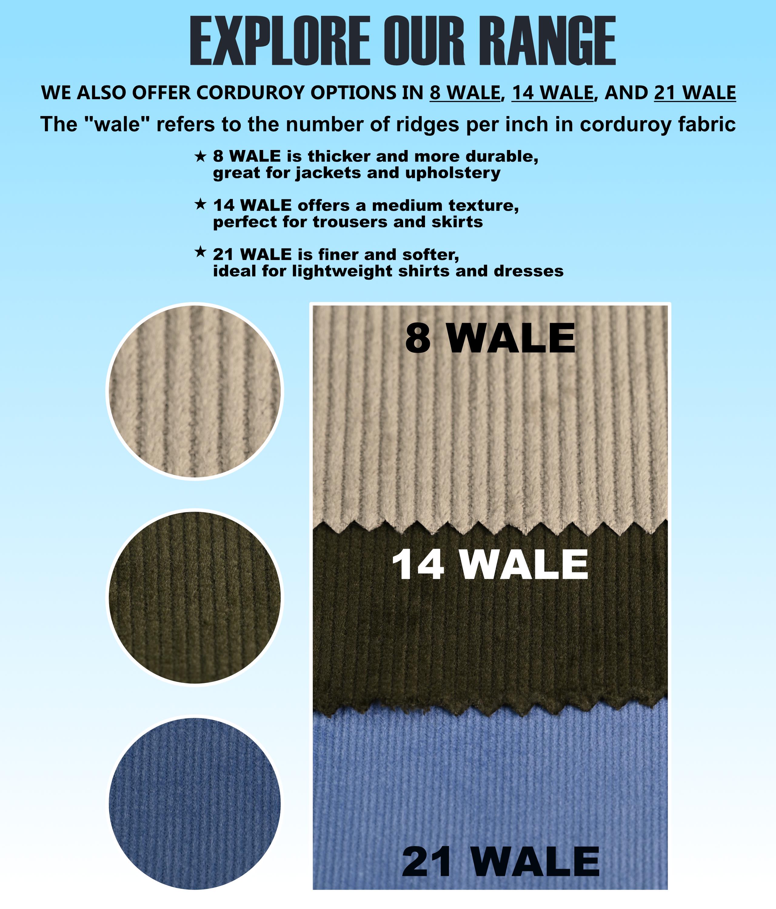 Fine Corduroy Fabric 21 Wale Apparel 140-150GSM Solid Color 58