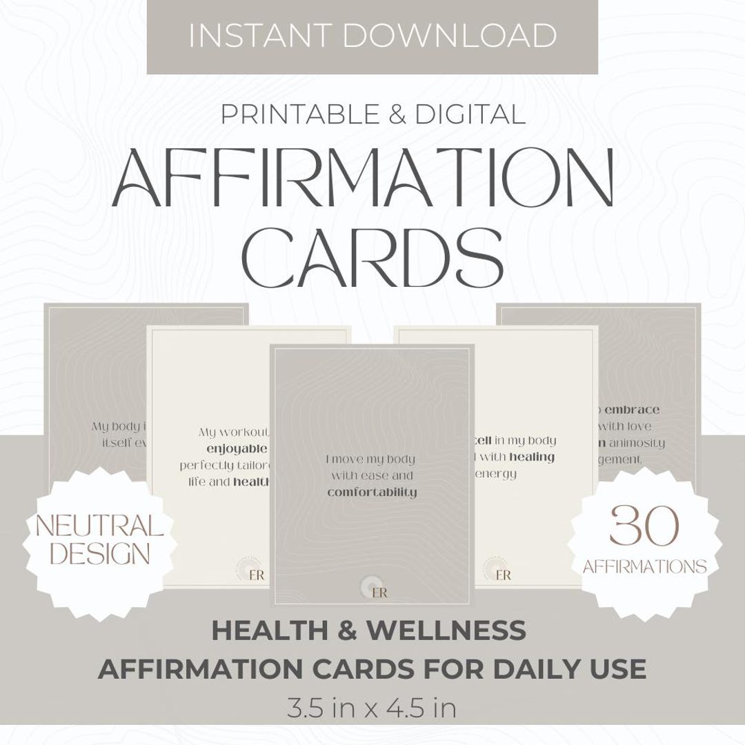 Health & Wellness Affirmation Cards Printable, Minimal Affirmation Deck ...