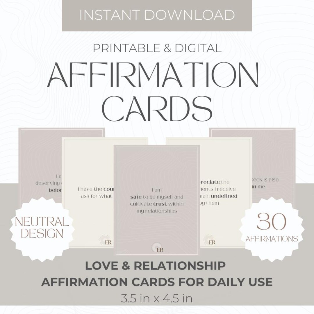 Love & Relationships Affirmation Cards Printable, Minimal Affirmation ...