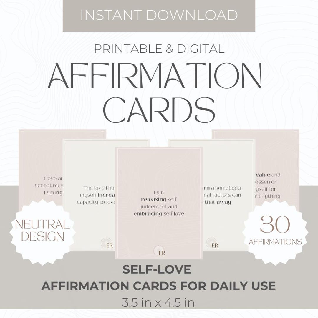 Self Love Affirmation Cards Printable, Minimal Affirmation Deck ...